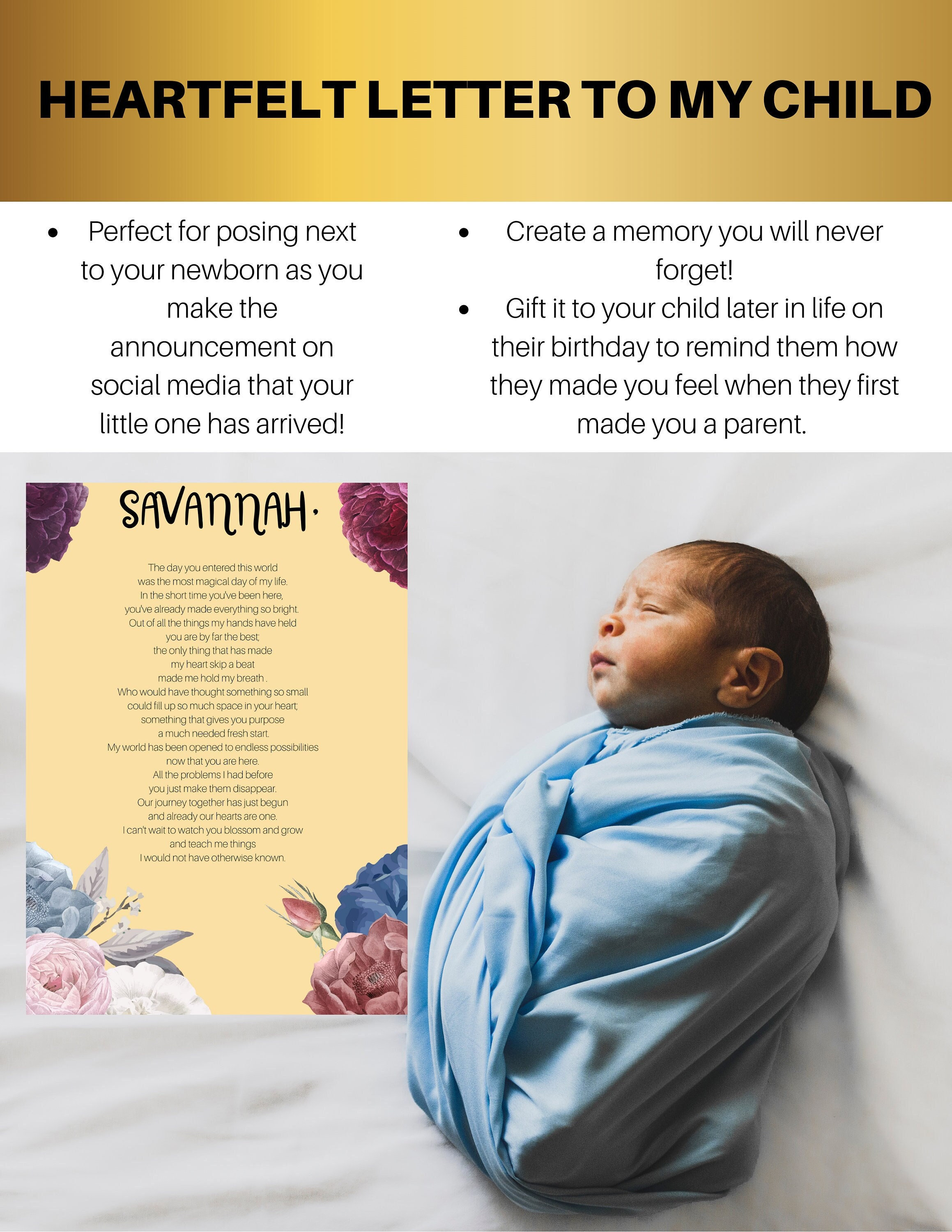 Letter to My Baby, Cute Baby Photo Accessory, Newborn, Announcement ...