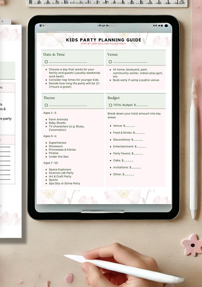 Kids Birthday Party Planning Guide | Printable PDF Organizer | Budget ...