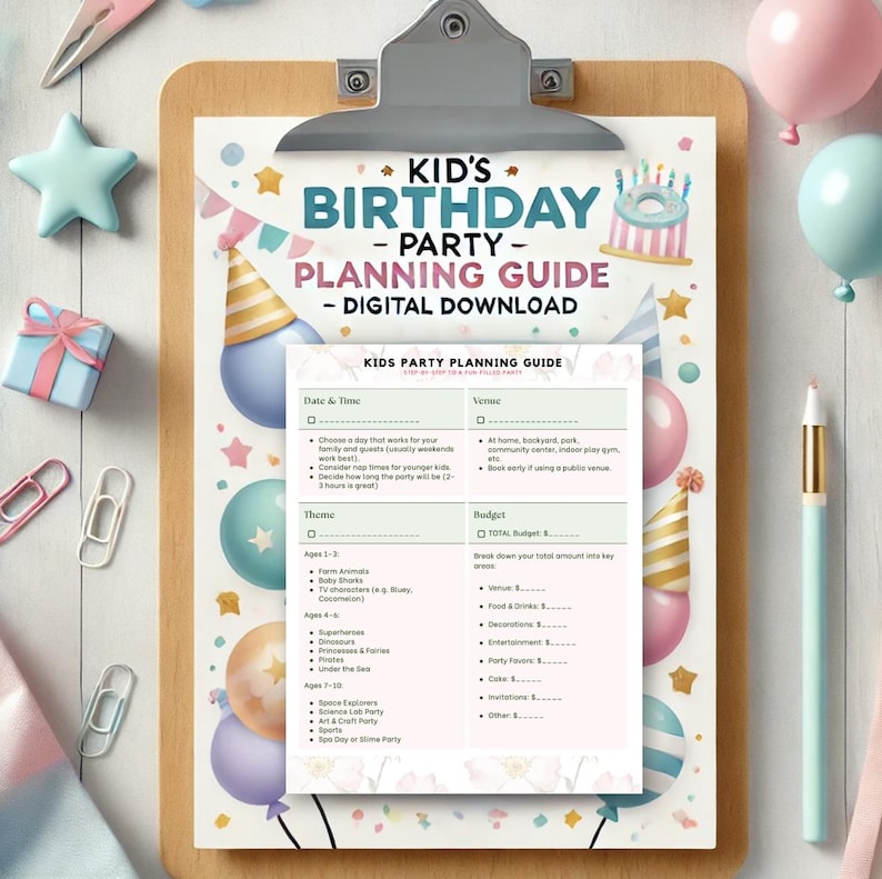 Kids Birthday Party Planning Guide | Printable PDF Organizer | Budget ...