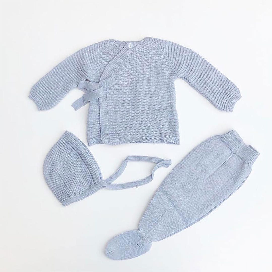 New Born Knitted Baby Set Blue - Etsy