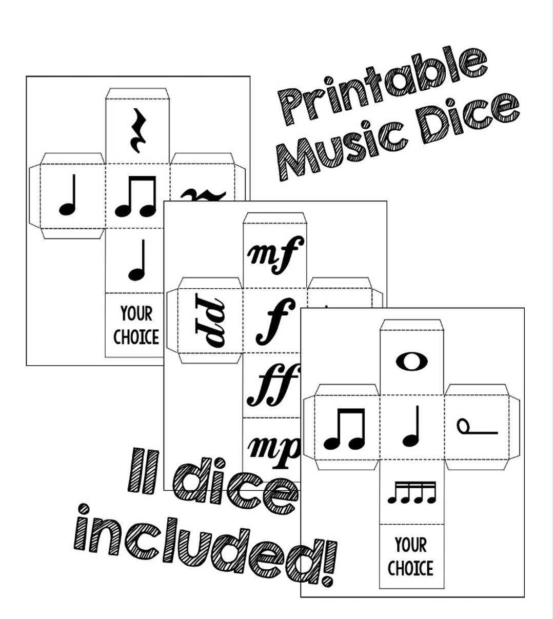 Printable Music Dice, Music Dice, Teaching Music, Music Games, Musical ...