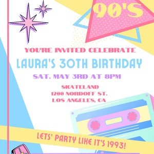 90's Theme Party Invitation Personalized Customizable - Etsy