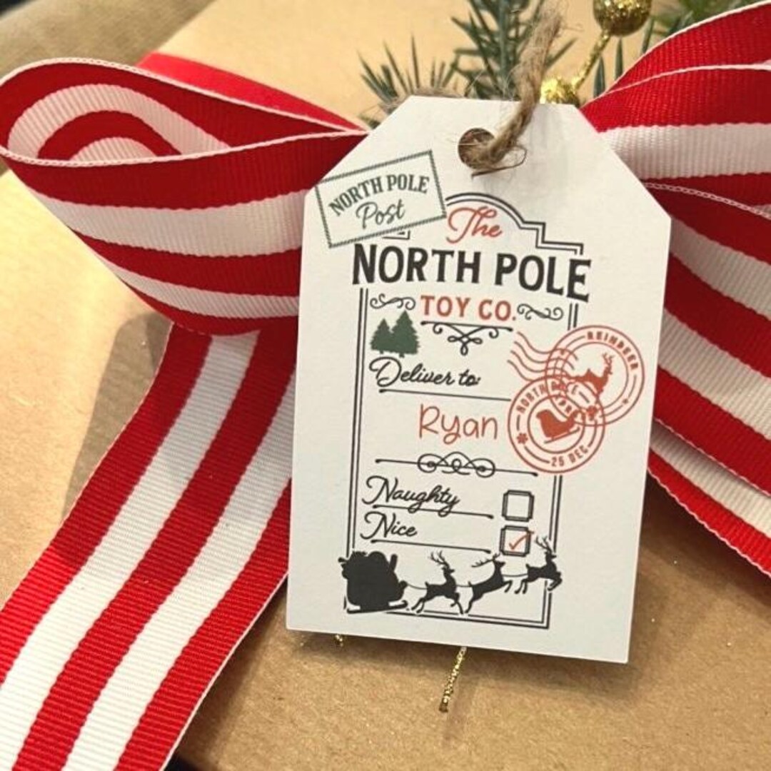 PRINTED Personalized Gift Tag Kids From Santa, Custom Gift Tags From ...