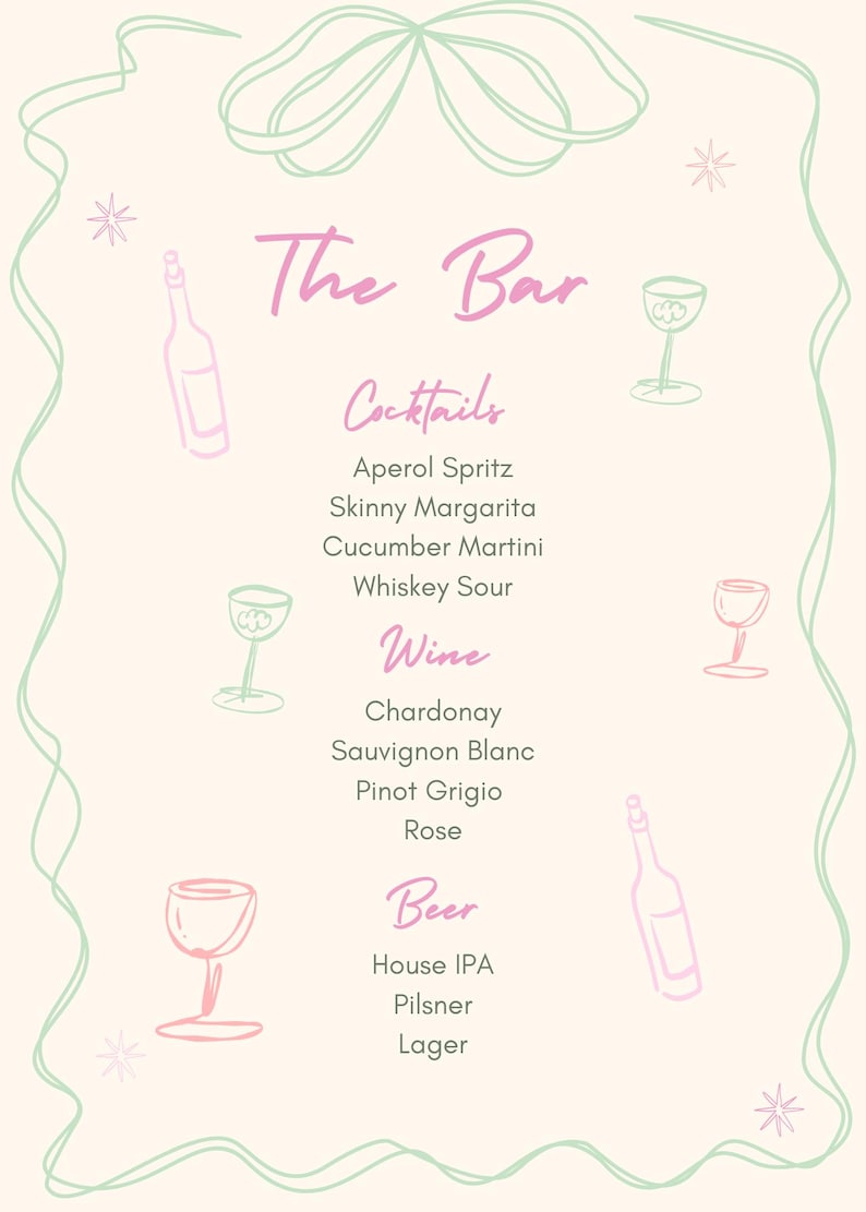 Whimsical Bar Menu Template INSTANT DOWNLOAD Editable Canva Download ...