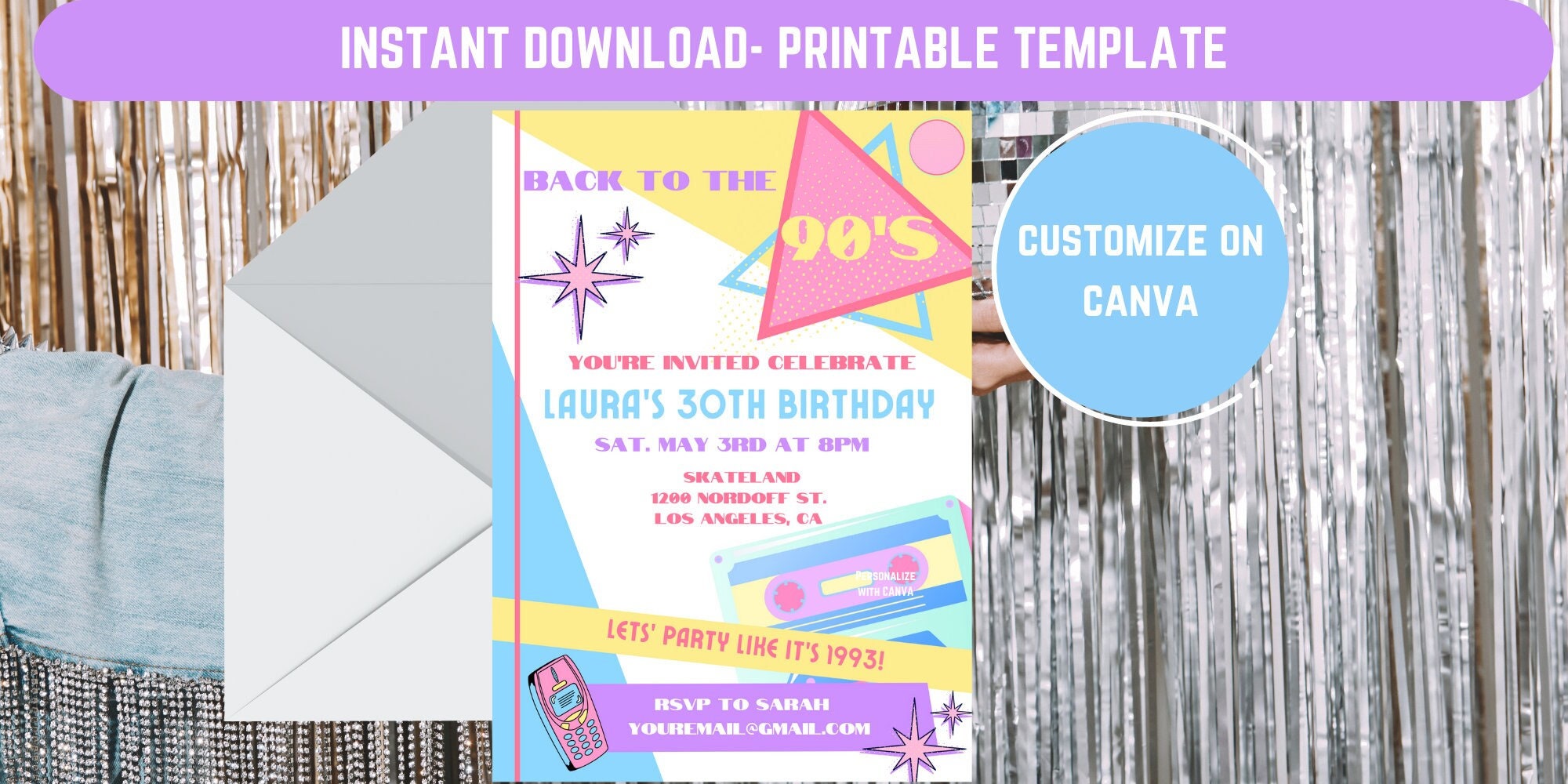 90's Theme Party Invitation Personalized Customizable - Etsy