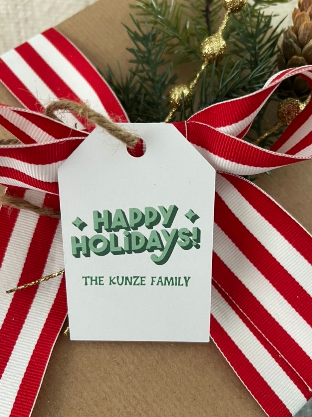 PRINTED Custom Happy Holidays Gift Tag Retro Happy Holidays - Etsy