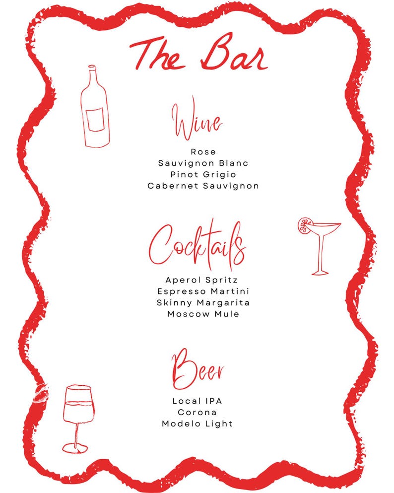 Editable Bar Menu Template - INSTANT DOWNLOAD | Whimsical Hand-drawn ...