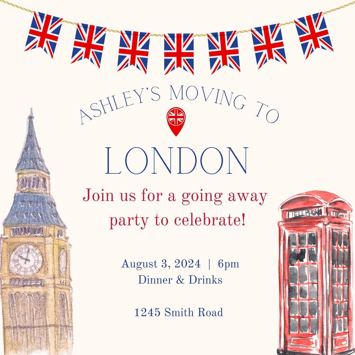 INSTANT DOWNLOAD | Going Away Party Invitation Template | London Theme ...