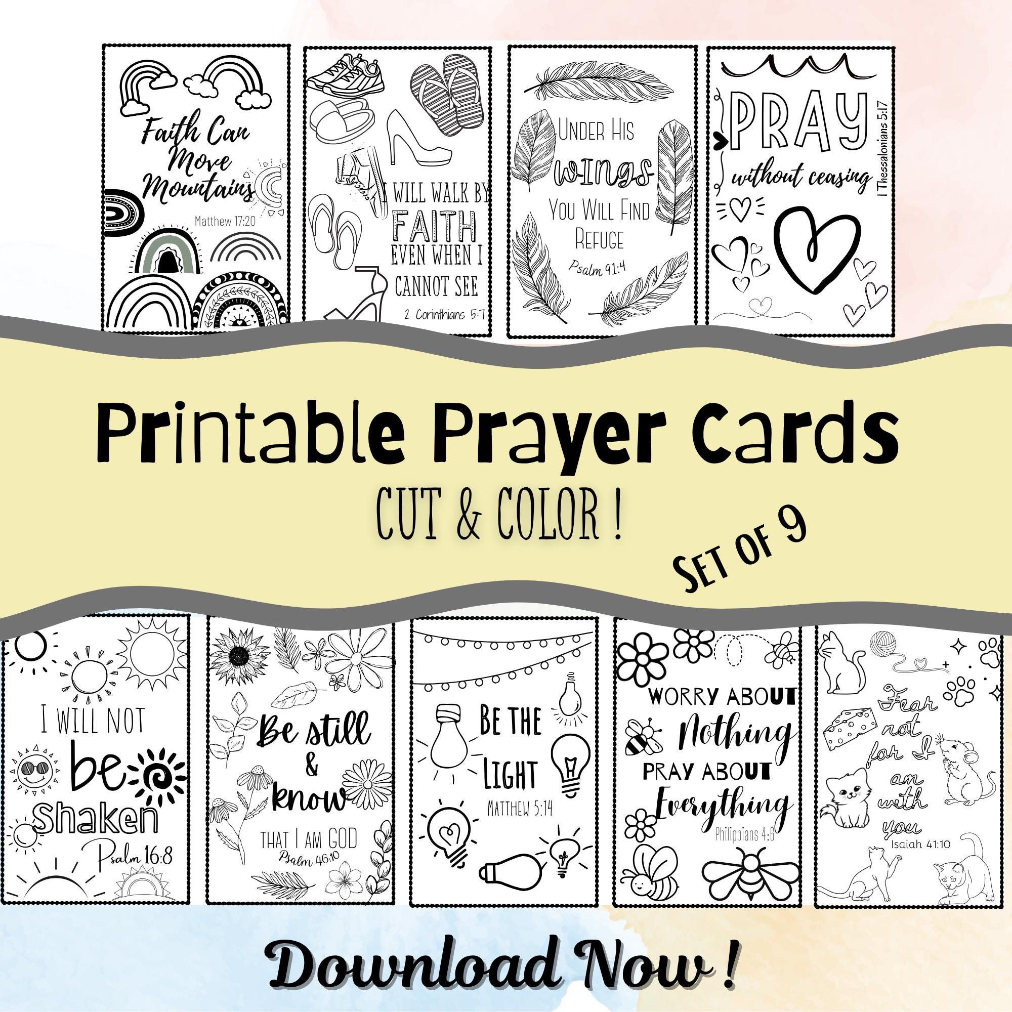 Printable Prayer Cards for Kids Set of 9, Coloring Bible Activity, VBS ...