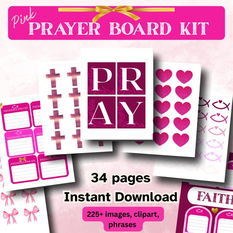 Prayer Board Kit Printable, Pink Vision Board Kit With Prayer Request ...