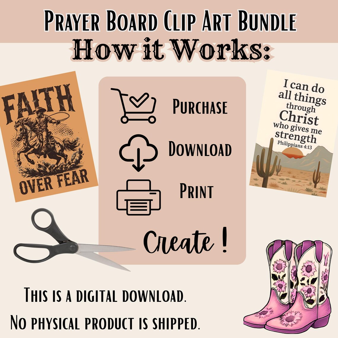 Prayer Board Kit Clipart, Western Theme Scripture Scraps, Faith Junk ...