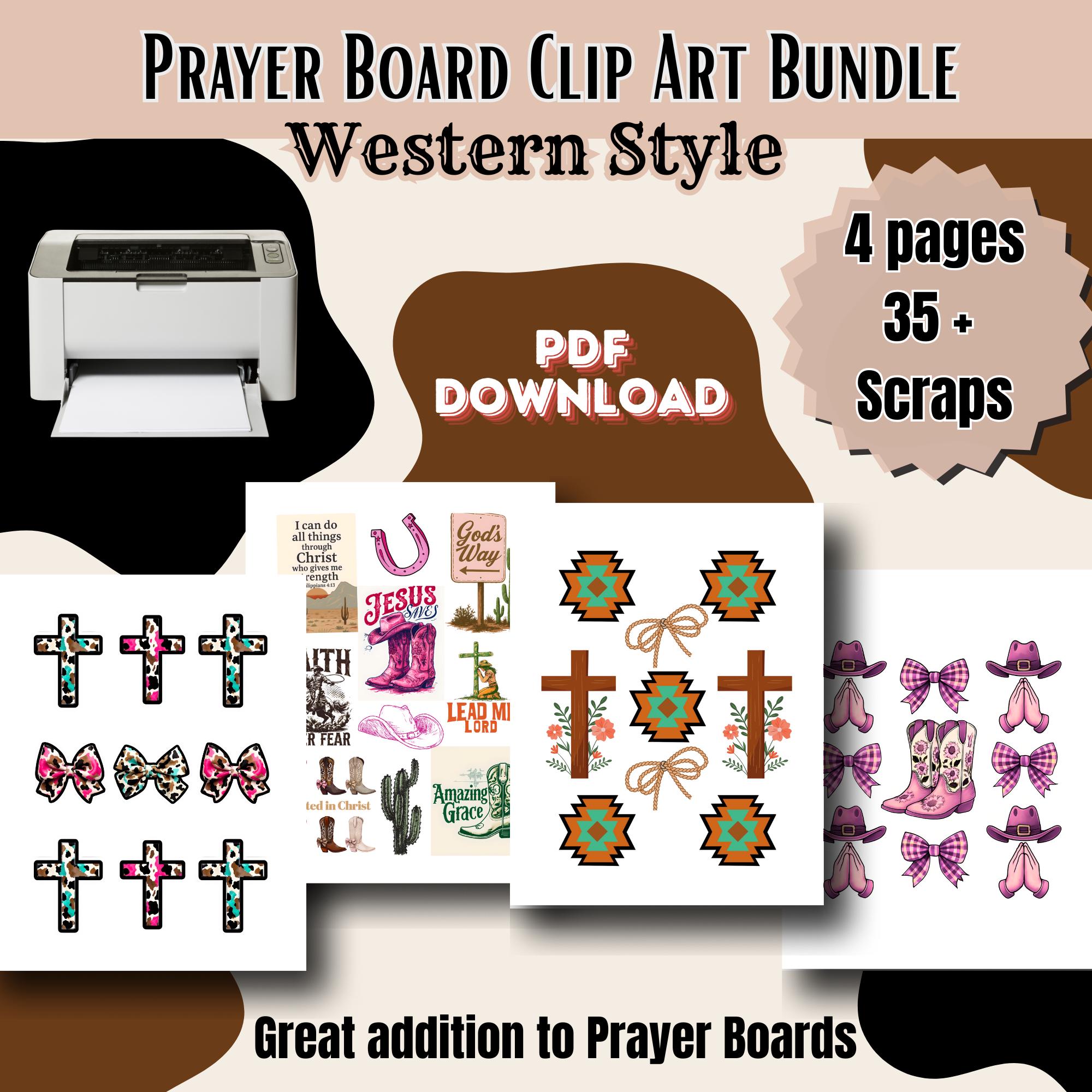 Prayer Board Kit Clipart, Western Theme Scripture Scraps, Faith Junk ...