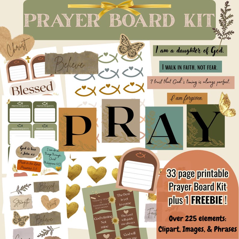 Prayer Board Kit Printable for Christians, Free Gift With Purchase ...