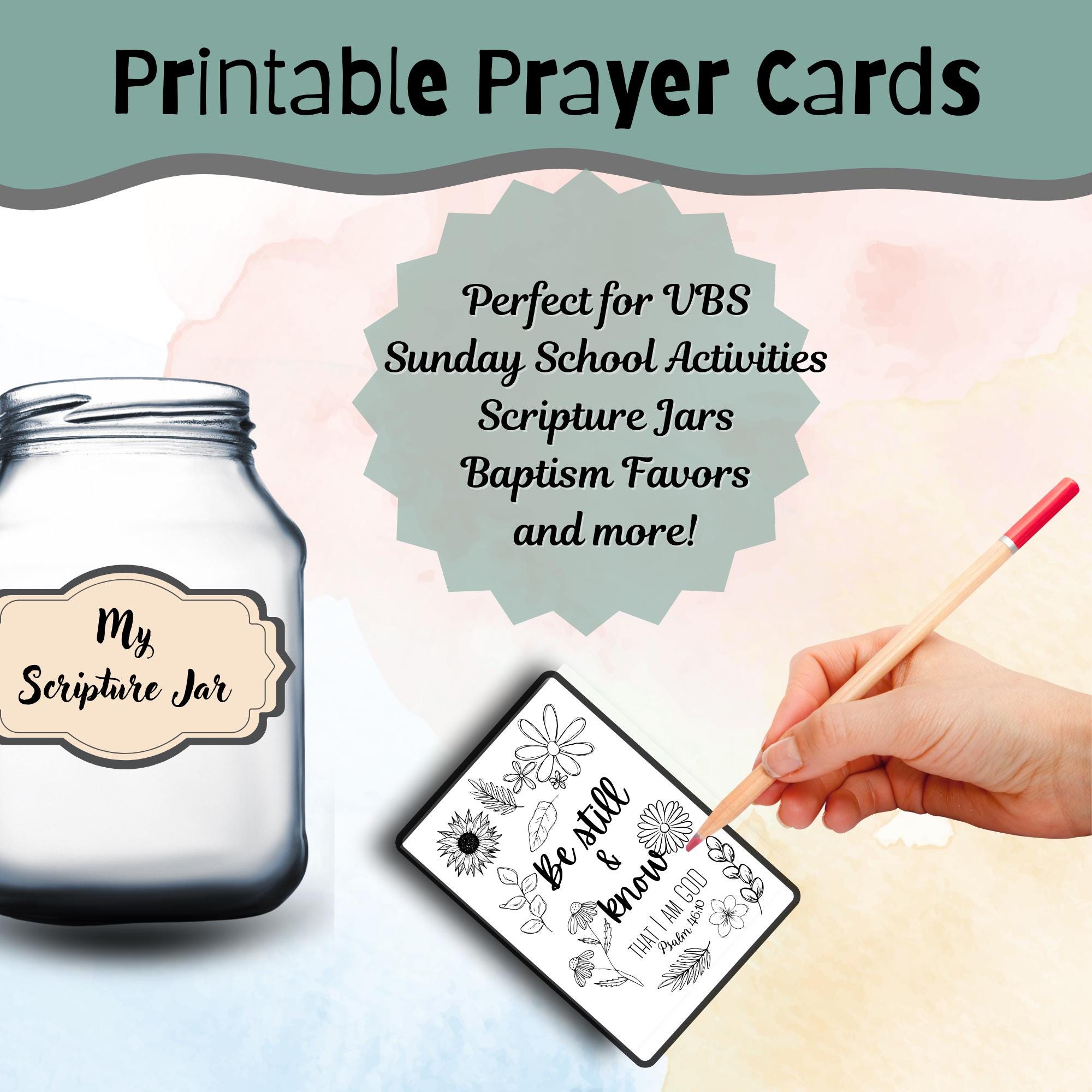 Printable Prayer Cards for Kids Set of 9, Coloring Bible Activity, VBS ...