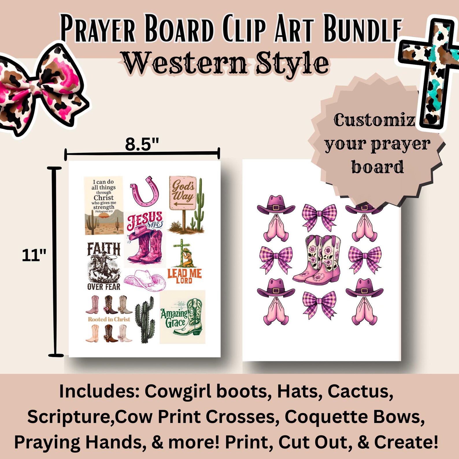 Prayer Board Kit Clipart, Western Theme Scripture Scraps, Faith Junk ...