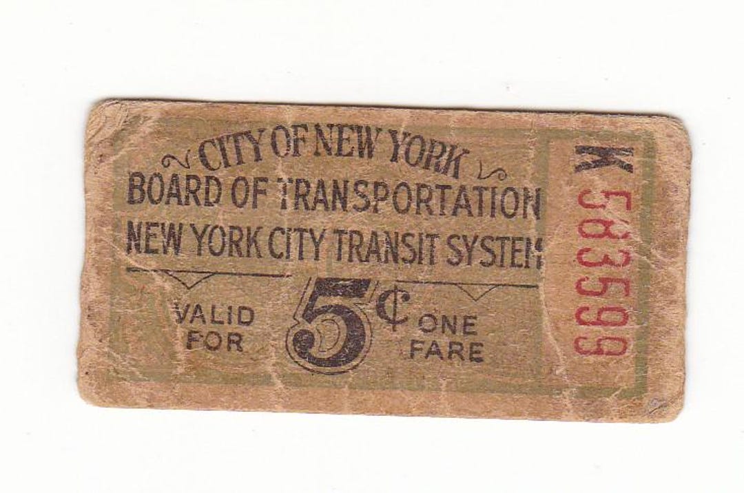 Vintage NYC Transit Fare Ticket (1900s–1940s) – Original 5 Cents New ...