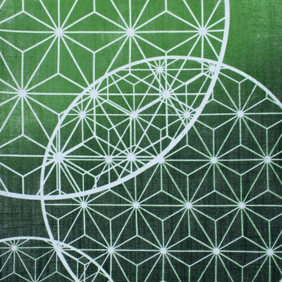 Noren With Rod Japanese Curtain With Verdant Green Geometric Harmony 33 ...