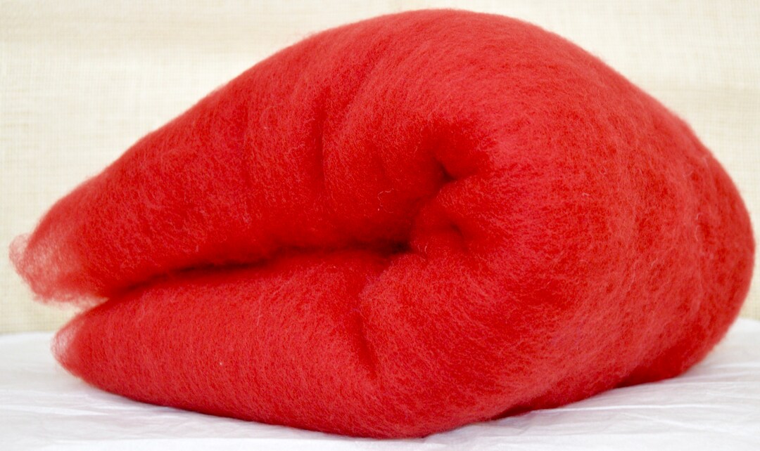 FIRE RED- American Farm, Merino Wool Batt- Needle Felting, Wet Felting ...