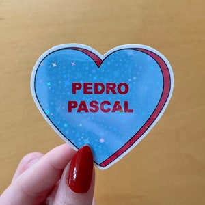 Holographic Pedro Pascal Candy Heart Vinyl Sticker Pink/blue - Etsy