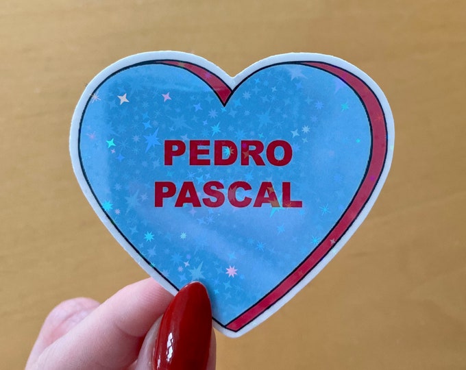 Holographic Pedro Pascal Candy Heart Vinyl Sticker Pink and Blue for ...