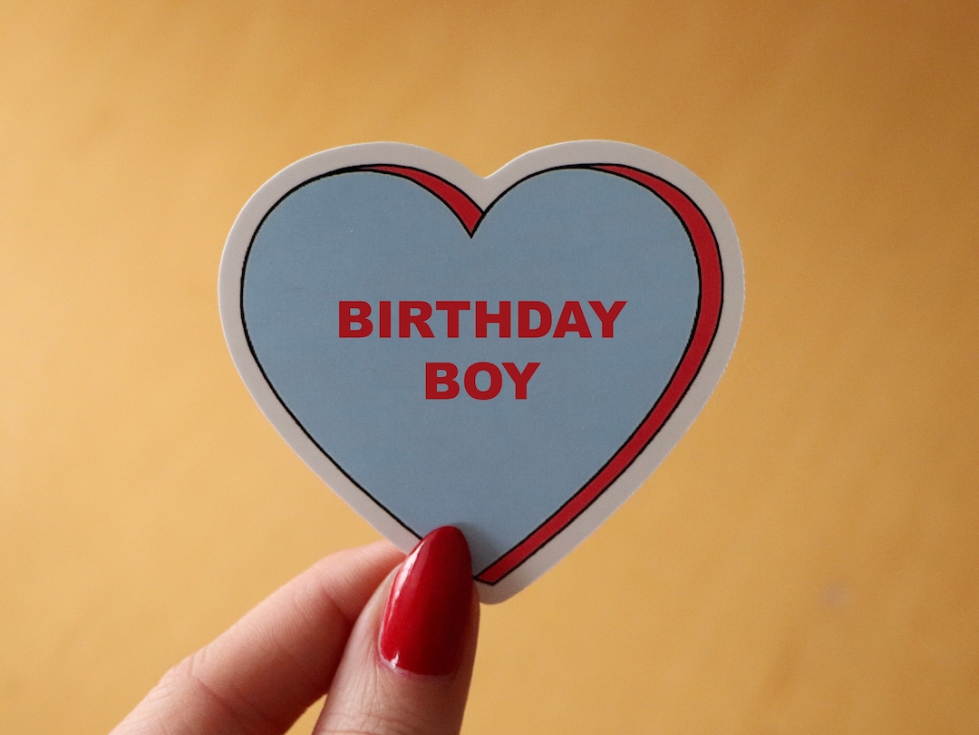 Birthday Boy Candy Heart Vinyl Sticker Pink/blue Birthday Party - Etsy