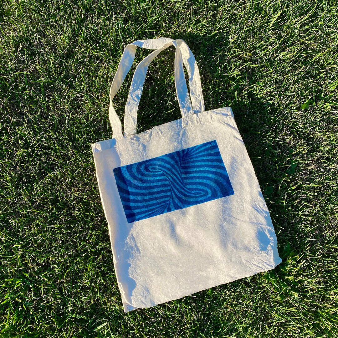 Blue Cyanotype Optical Illusion Reusable Canvas Tote Bag Sun Printed ...
