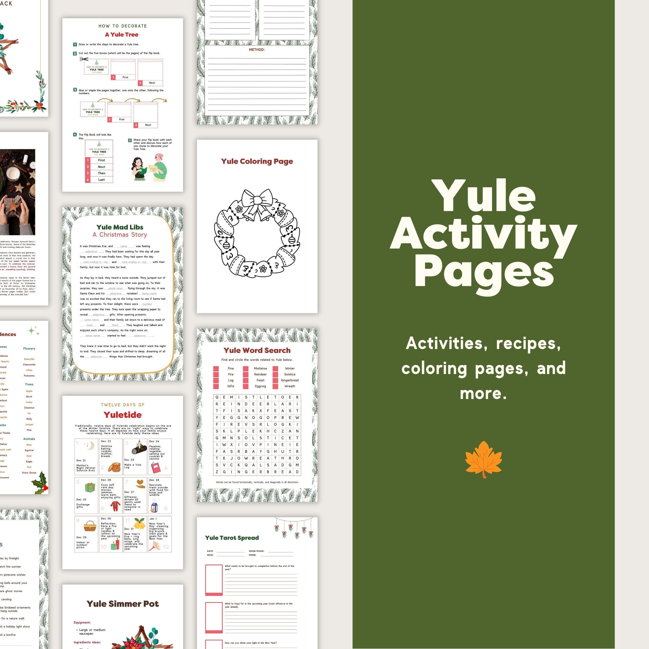 Yule Sabbat Printable Activity Pack | Sabbat Printables | Pagan Sabbat ...