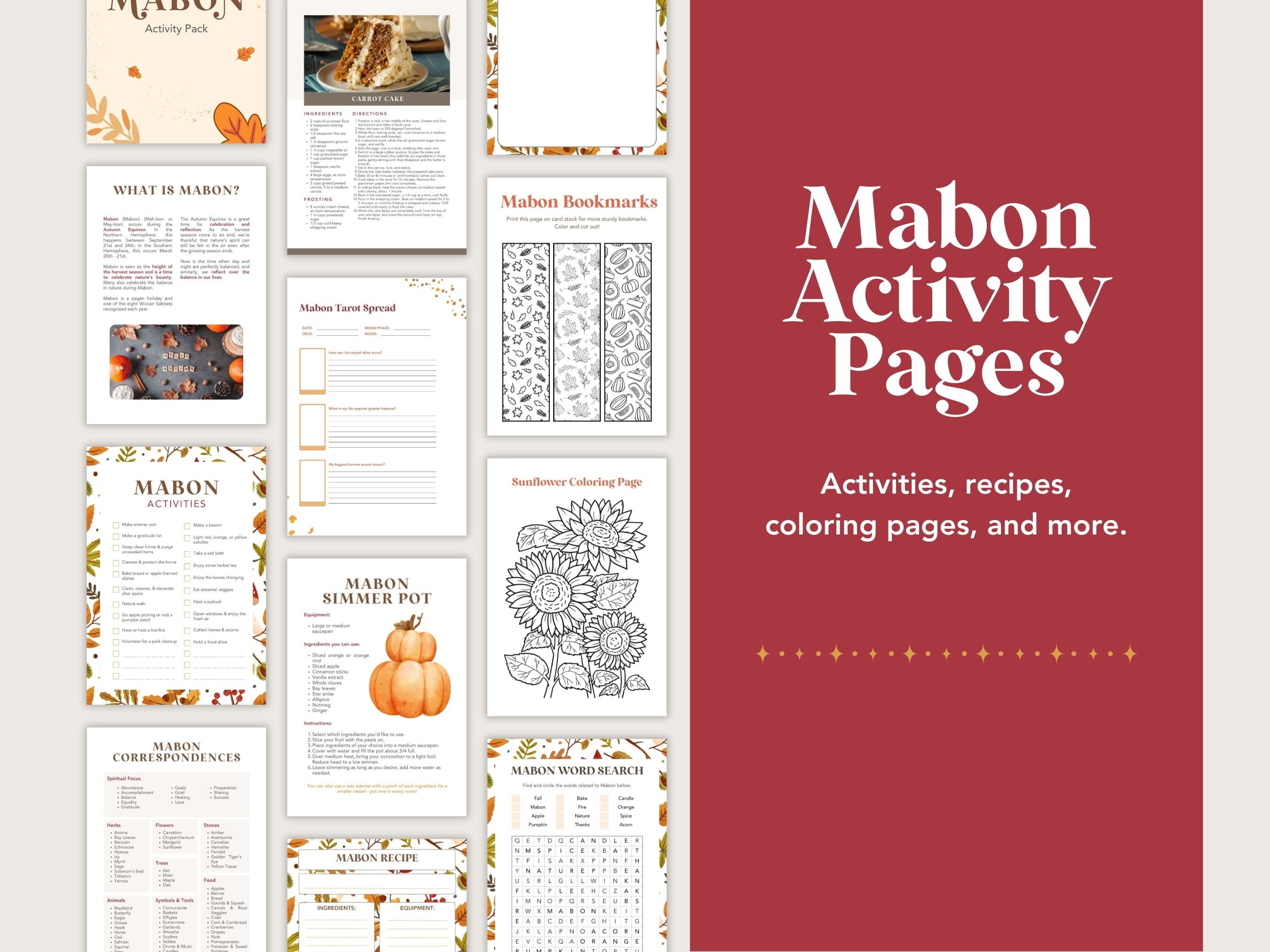 Mabon Sabbat Printable Activity Pack Autumn Equinox Printables Pagan ...