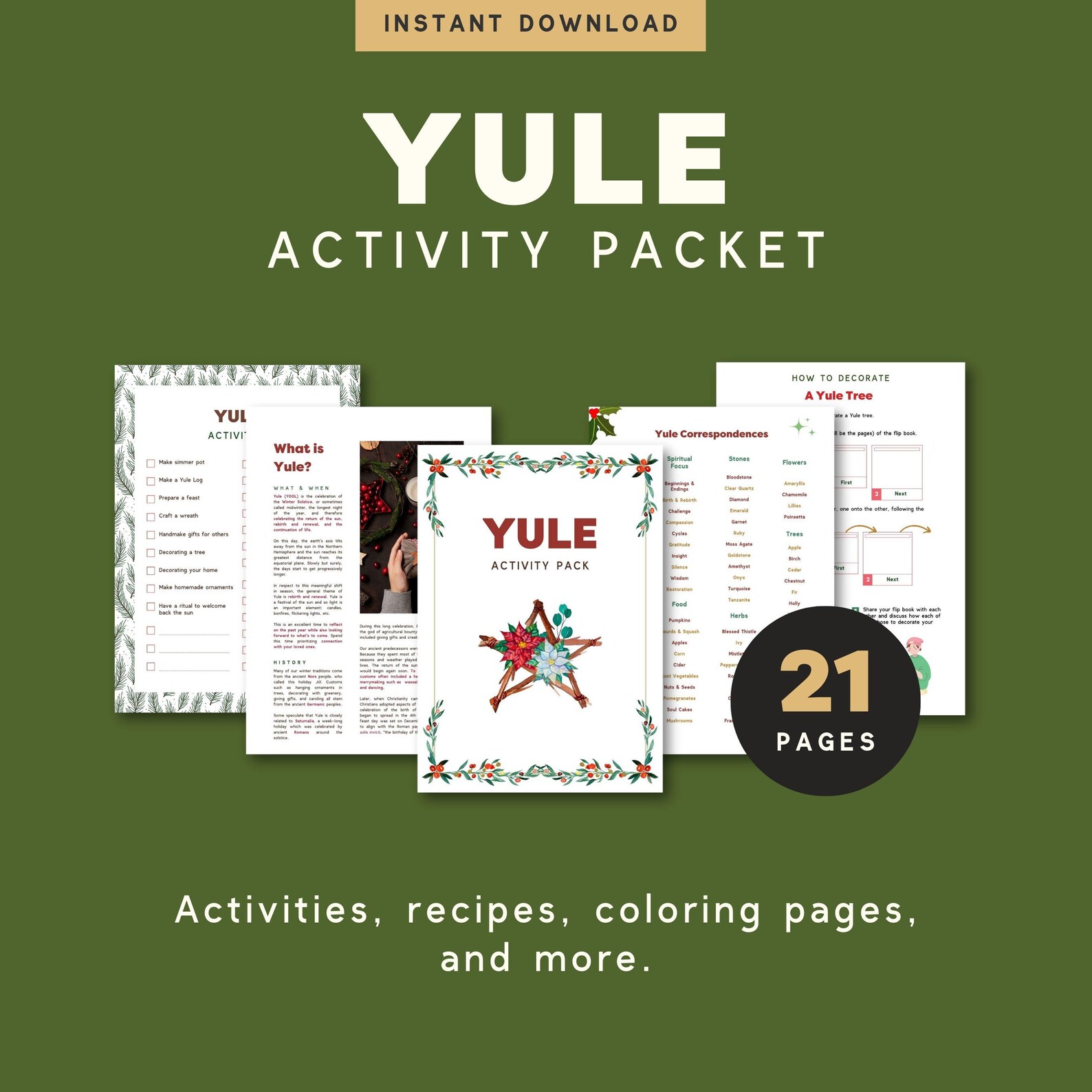 Yule Sabbat Printable Activity Pack | Sabbat Printables | Pagan Sabbat ...