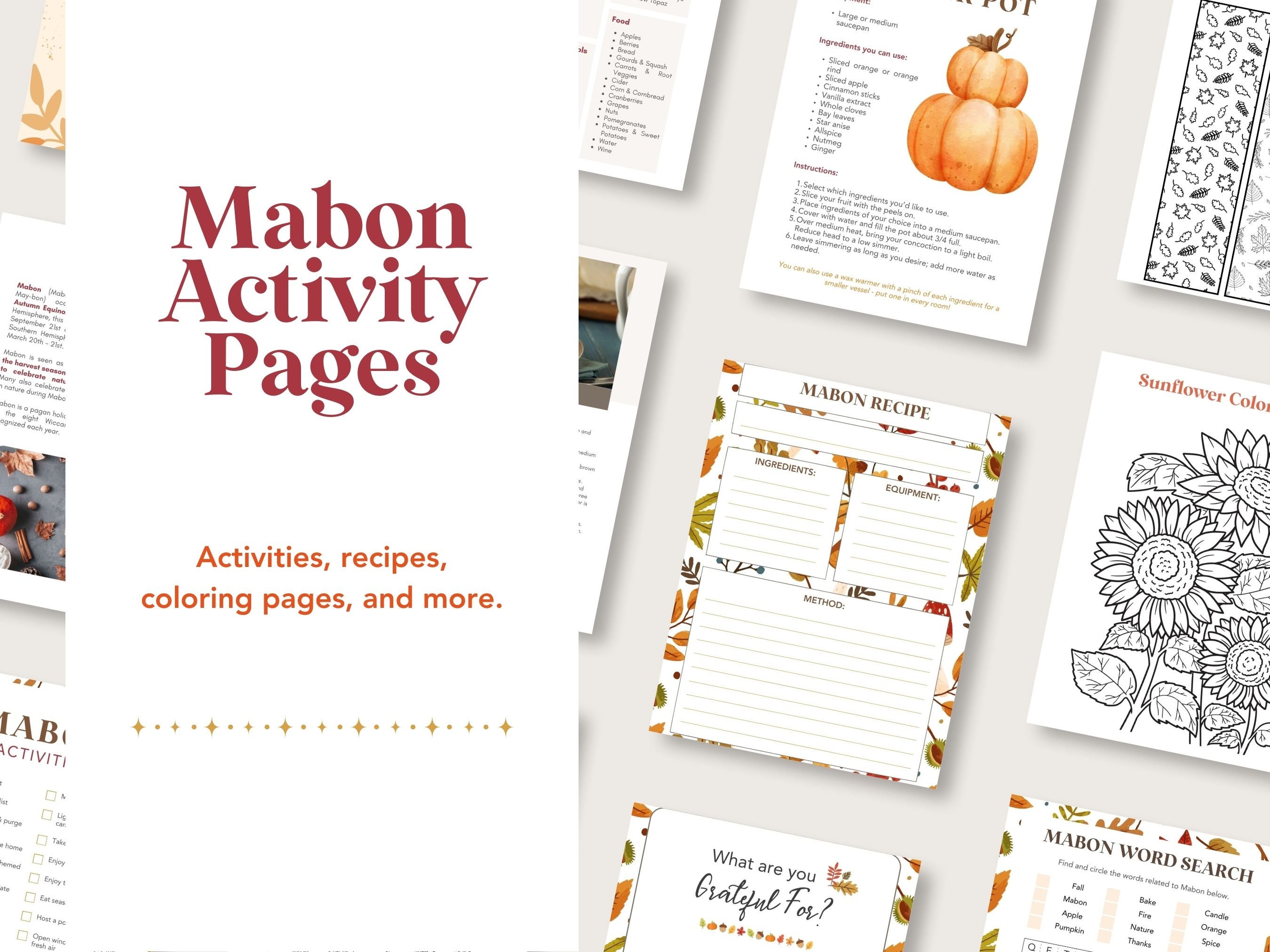 Mabon Sabbat Printable Activity Pack Autumn Equinox Printables Pagan ...