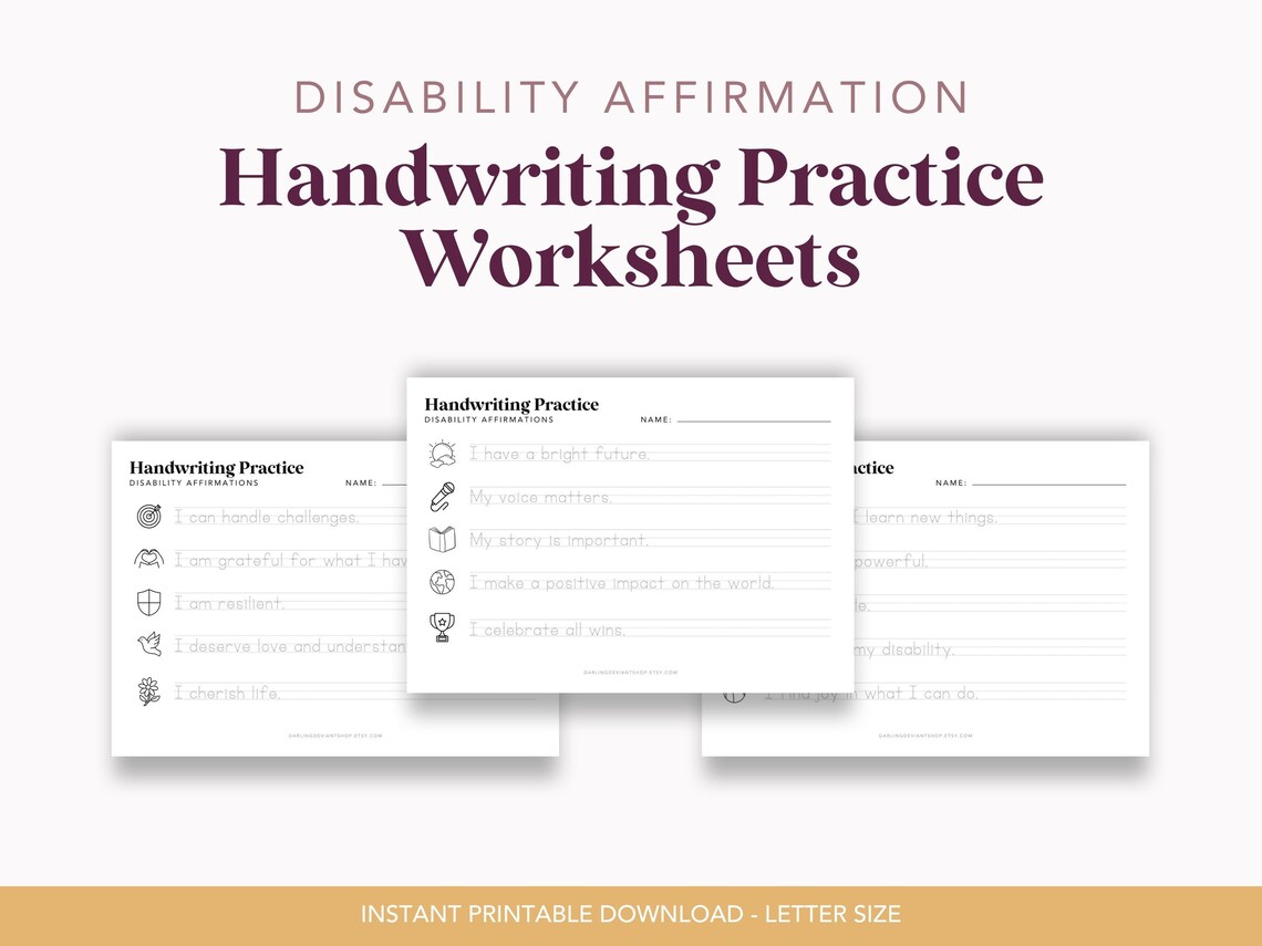 Handwriting Worksheets With Disability Affirmations | Handwriting ...
