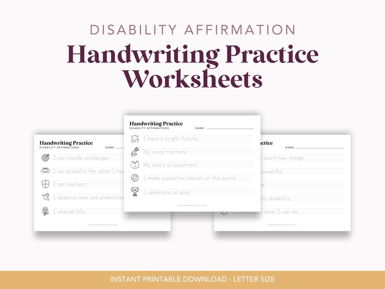 Handwriting Worksheets With Disability Affirmations | Handwriting ...