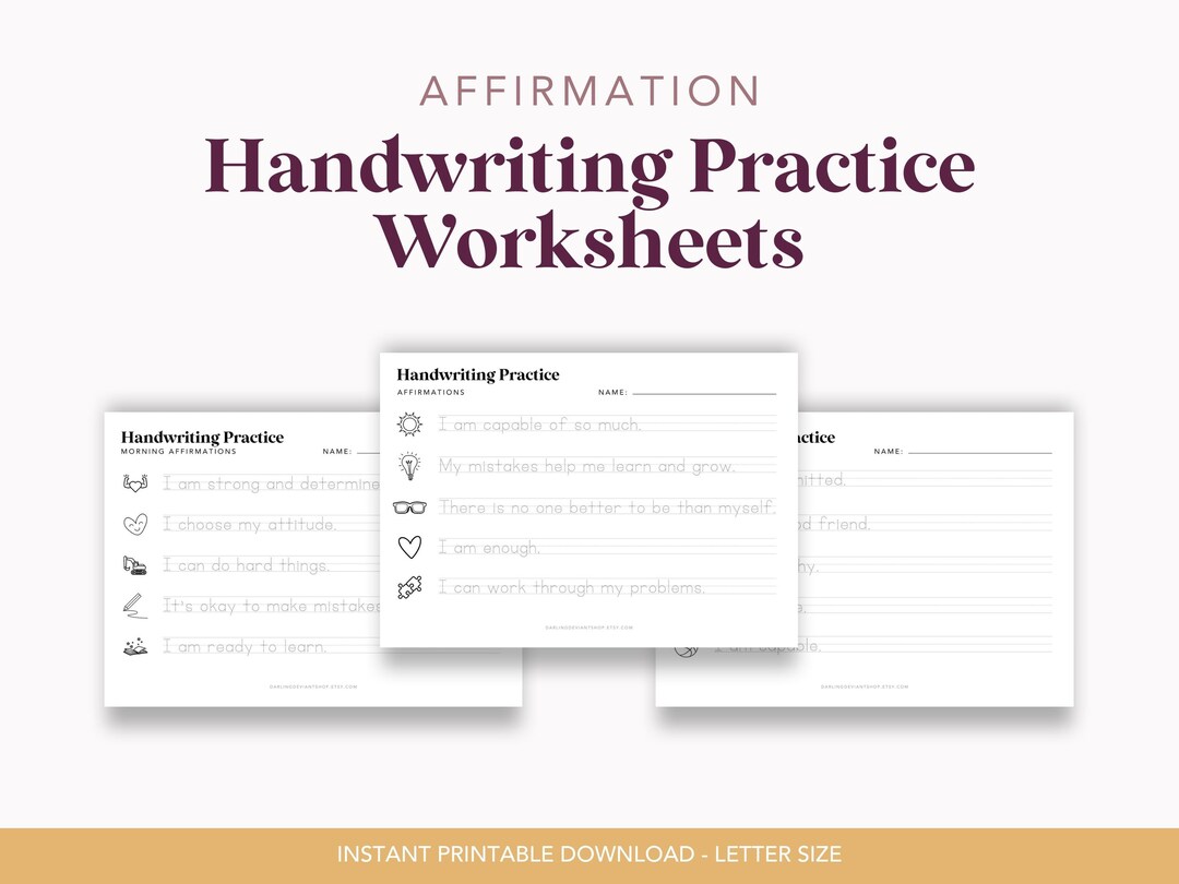 Handwriting Worksheets With Affirmations | Handwriting Practice Sheets ...