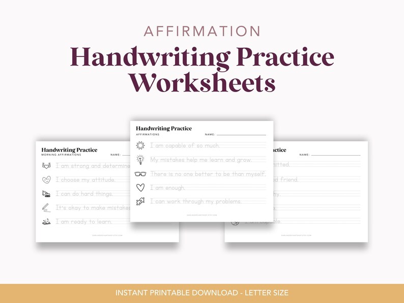 Handwriting Worksheets With Affirmations | Handwriting Practice Sheets ...