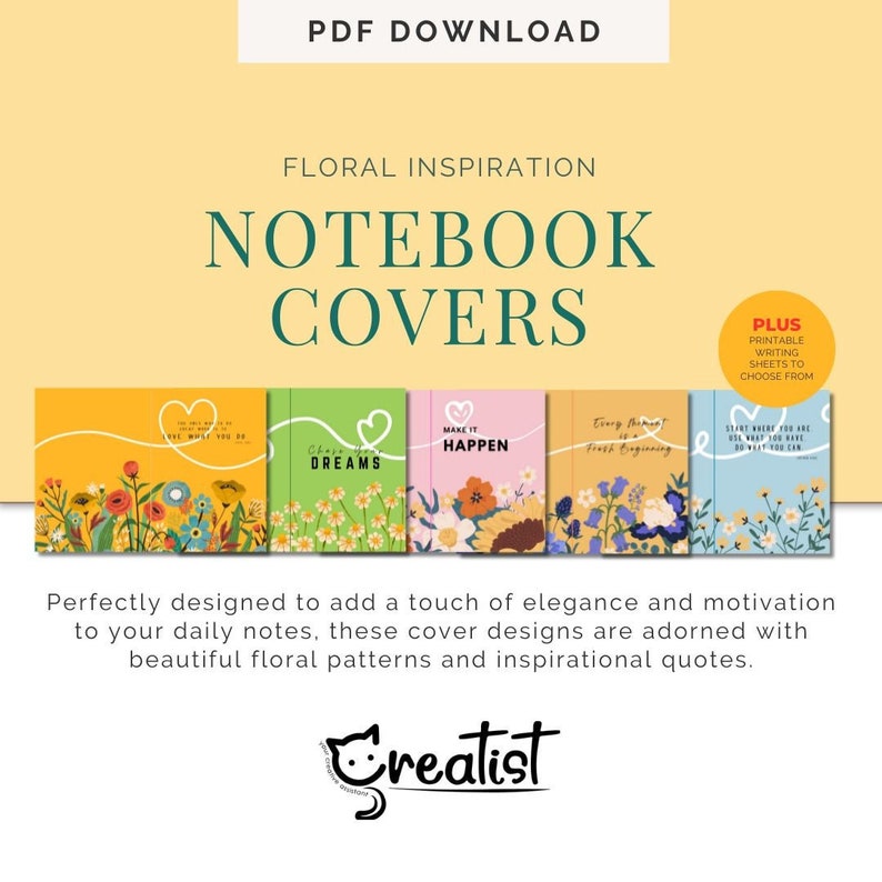 Floral Notebook Covers PDF FORMAT - Etsy