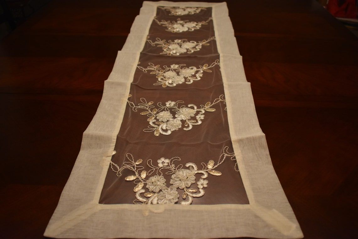 Elegant and Neutral Table Runner 16x54-16x90 Organza Flowers - Etsy
