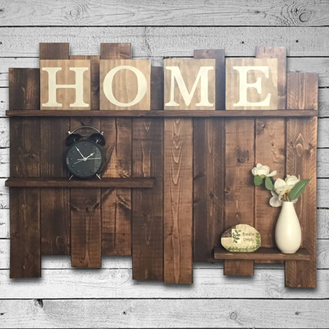 Rustic Pallet Shelf, Wood Shelf, Pallet Wall, Large Rustic Wood Shelves ...