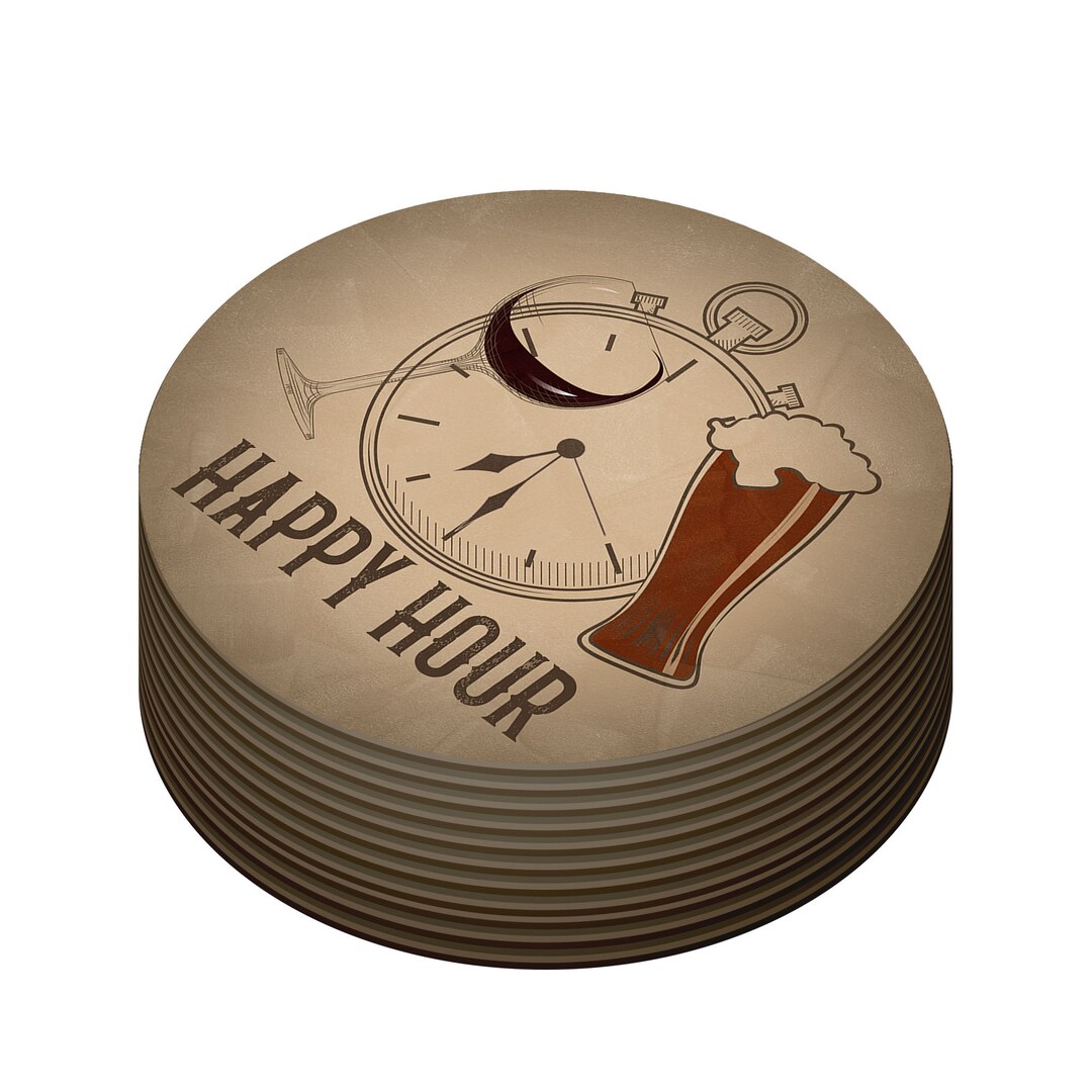 Happy Hour Beer Mats Round or Square Cardboard Drink Coasters for Home ...