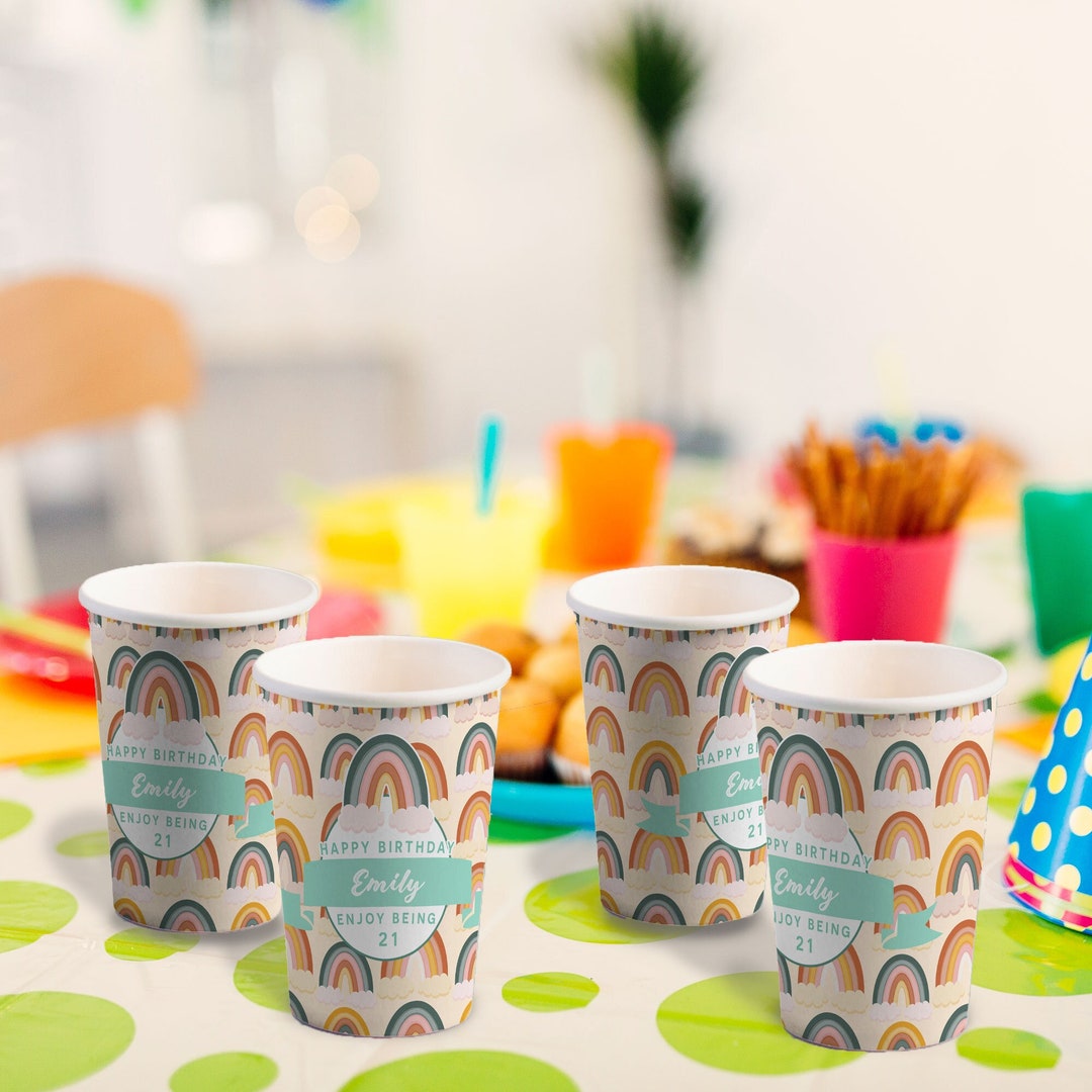 Personalised Rainbow Theme Party Paper Cups Birthday Celebration Party ...