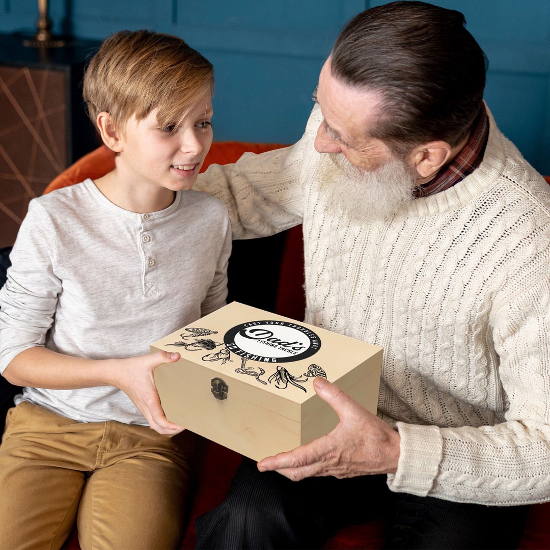 Dad's Fishing Tool Box Gift for Fathers Day, Wooden Tackle Box for ...