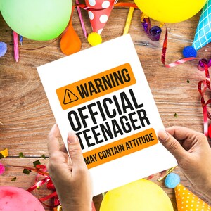 Warning Official Teenager 13th Birthday Card, May Contain Attitude ...