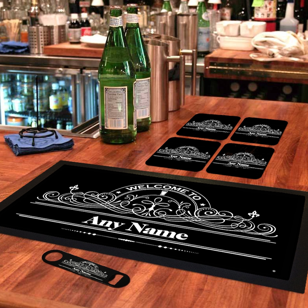Personalised Bar Runner Beer Mats Drinks Coasters and Bottle Opener ...