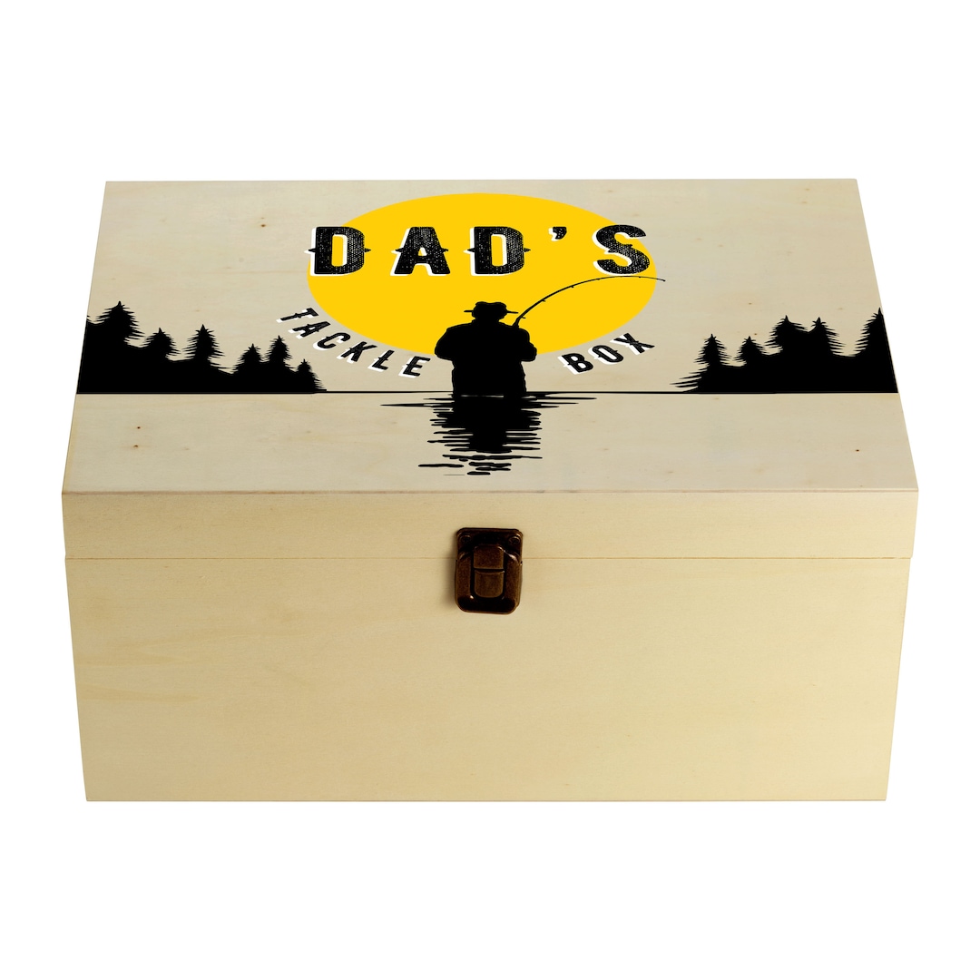 Dad's Fishing Tool Box Gift for Fathers Day, Wooden Tackle Box for ...