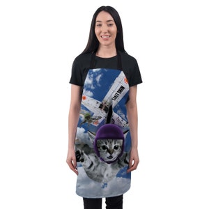 Funny Baking Apron Cat Skydive Novelty Cooking Chef Gift for Men Womens ...