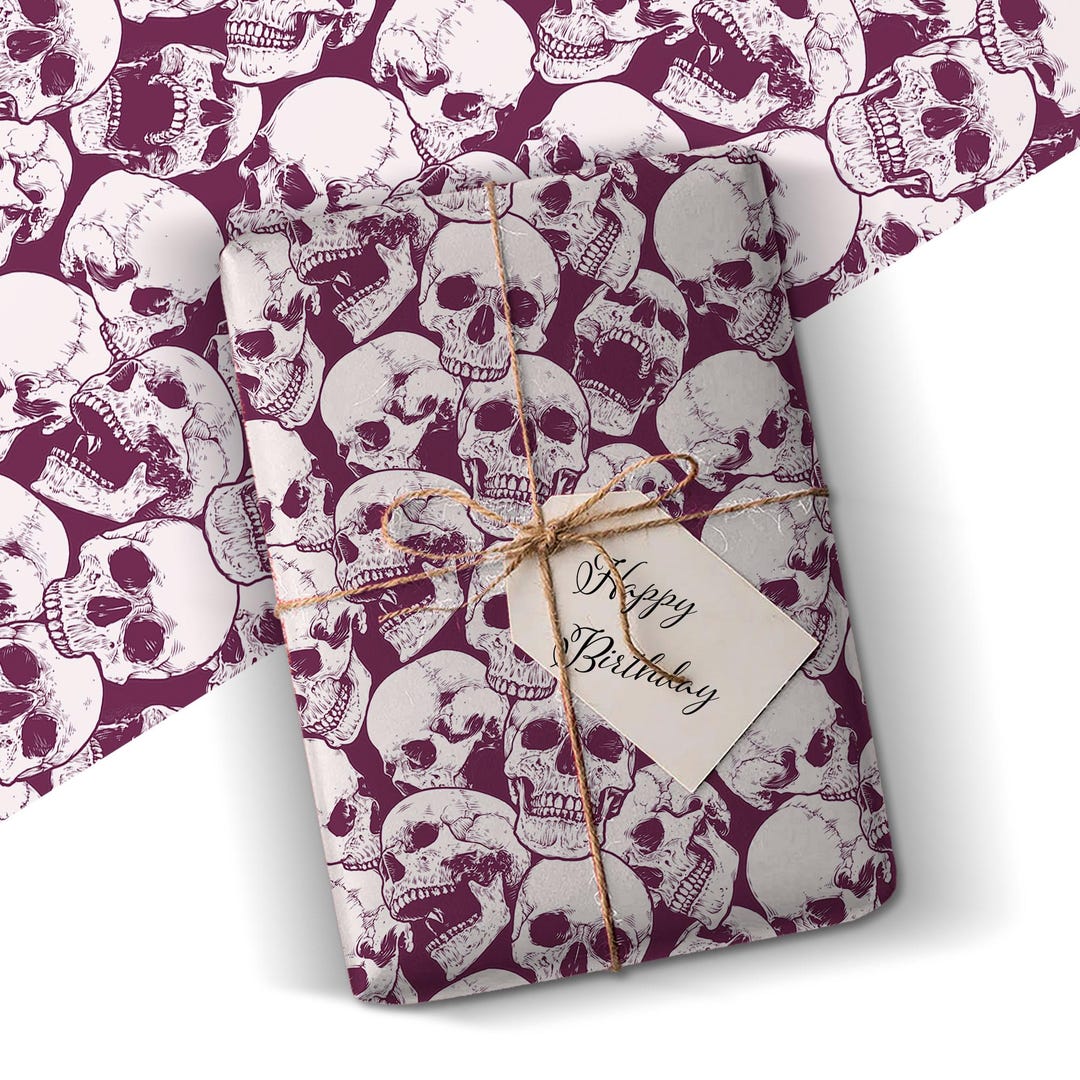 Purple Skulls Gift Wrap - Skull Wrapping Paper, Gothic Gift Wrap, Dark ...