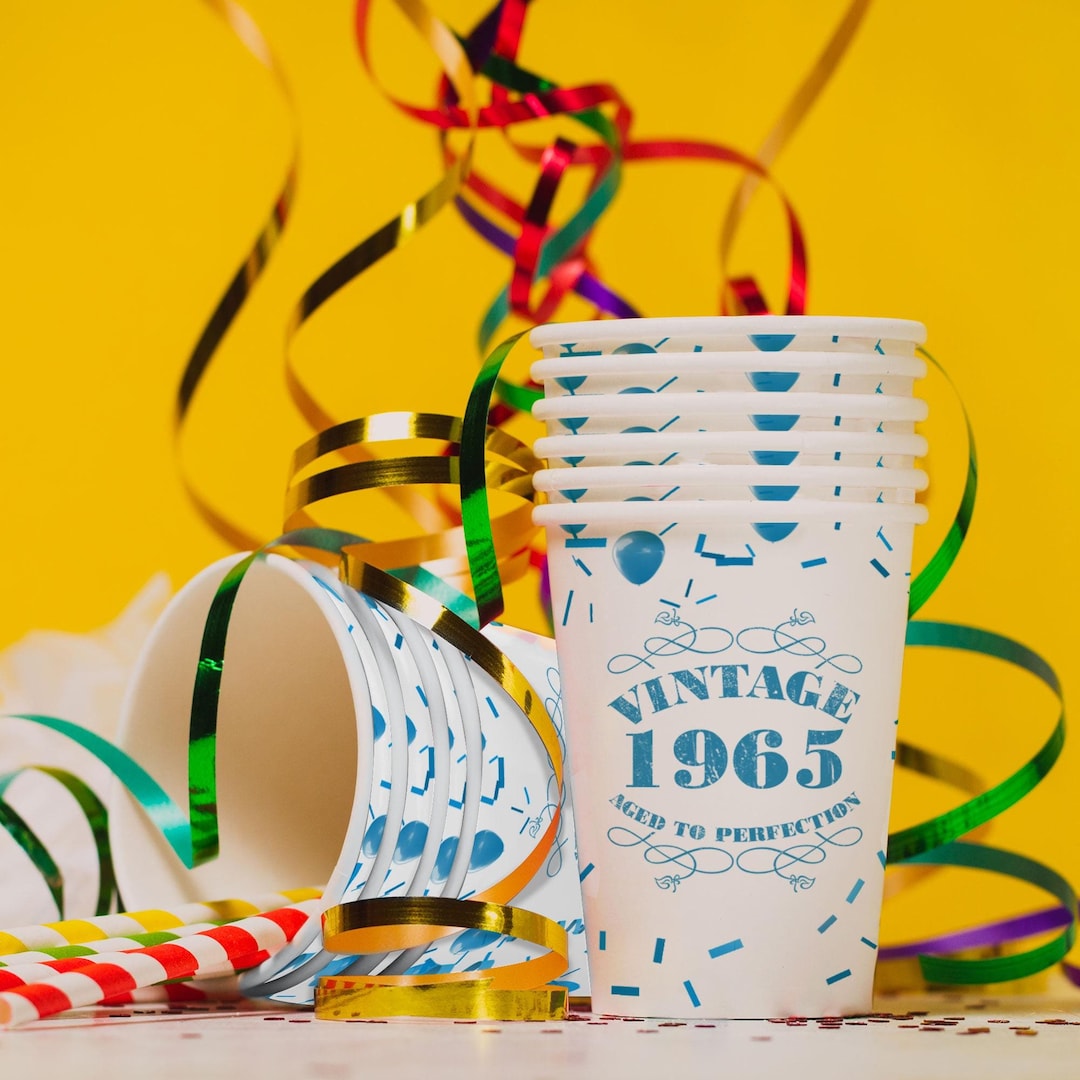 60th Vintage Birthday Party Paper Cups Pack of 12 Disposable Drinking ...
