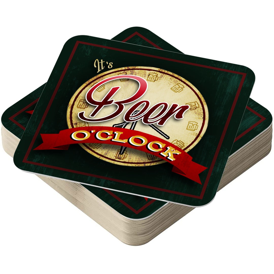 Funny Beer O'clock Coasters | Home Bar Drink Mats - Etsy