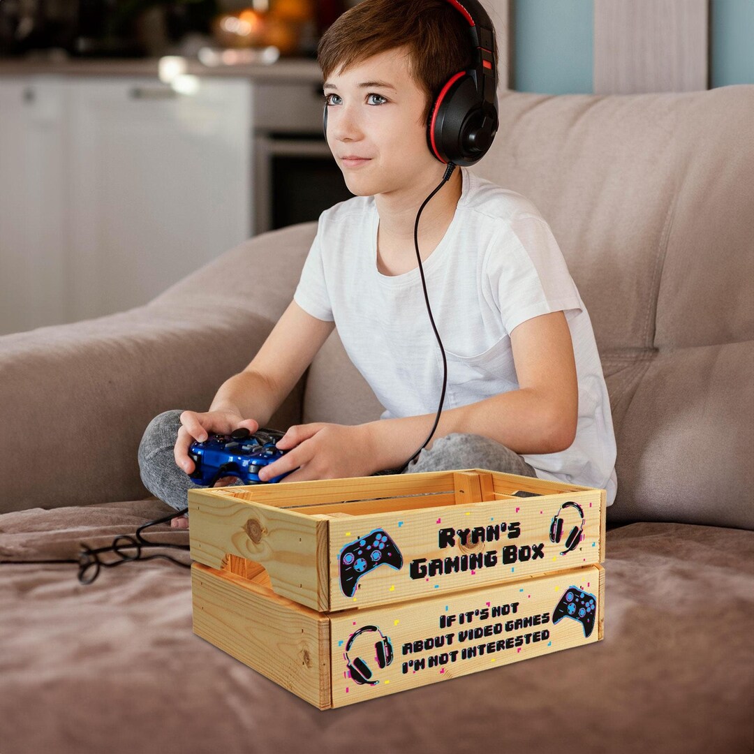 Personalized Gaming Accessories Crate Box - Console Games Storage ...