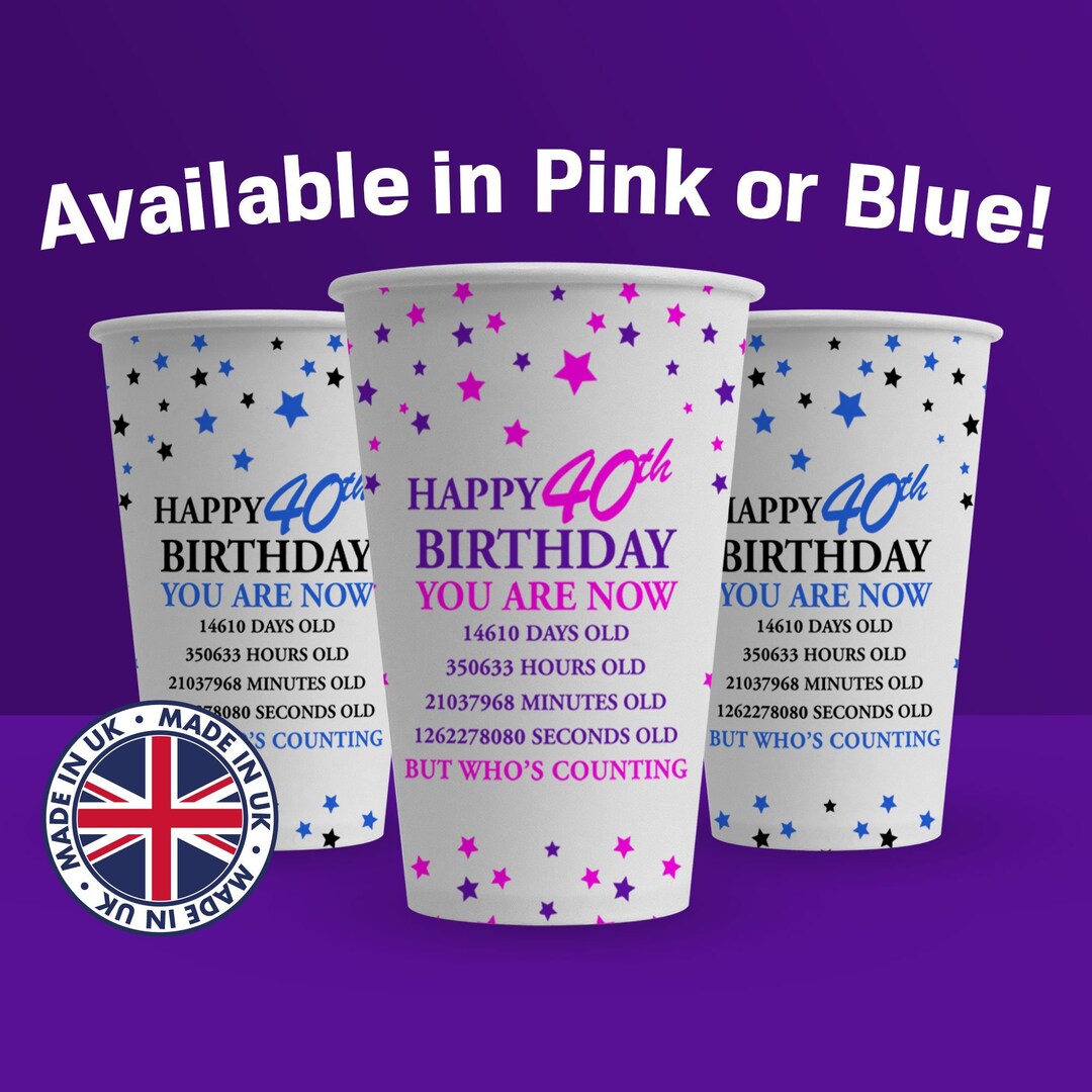 40th Birthday Party Paper Cups Pack of 12 Disposable Drinking Cups Him ...