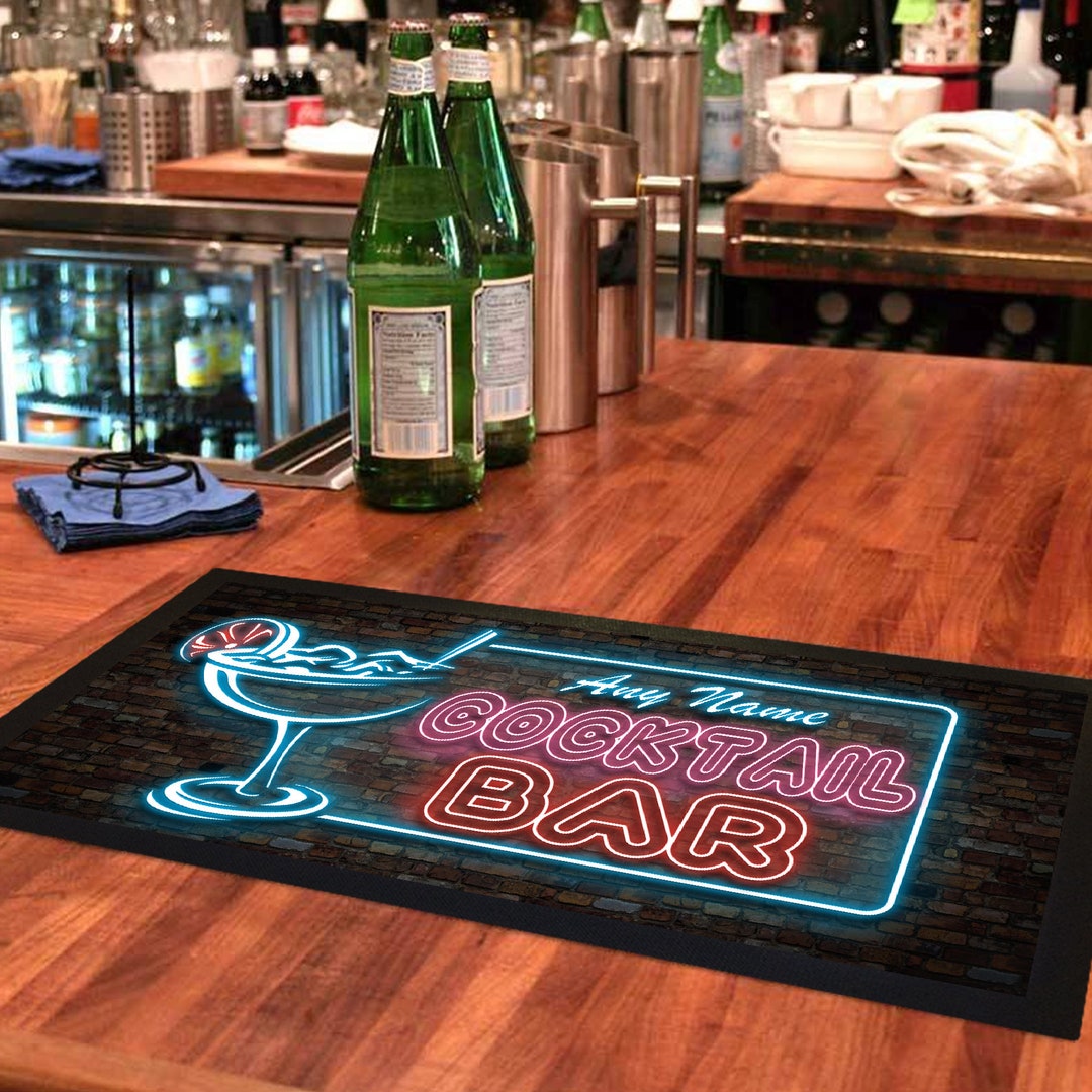 Personalised Bar Runner Mat Neon Light Effect Rubber Runners Mats for ...